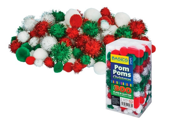 Christmas Pom Poms – Glitter & Plain 300pcs Craft Pack – Edu-21