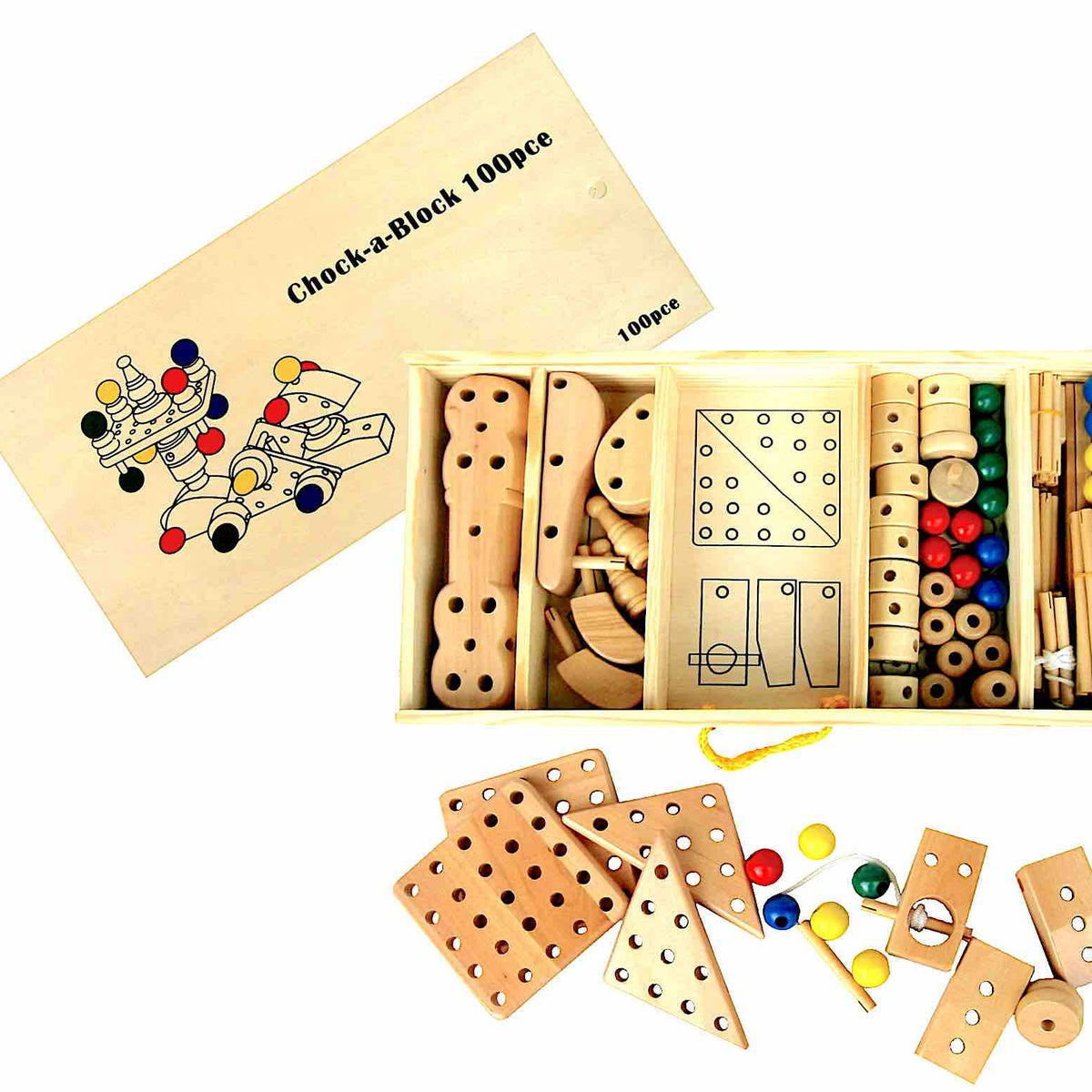 Chock-A-Block Wooden Construction Set – 100 Piece STEM Building Kit ...